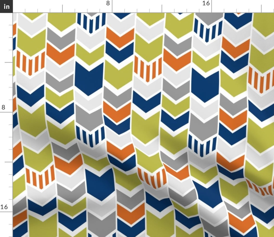 Chevron Fabric Green Navy Blue Orange Custom Chevron by - Etsy