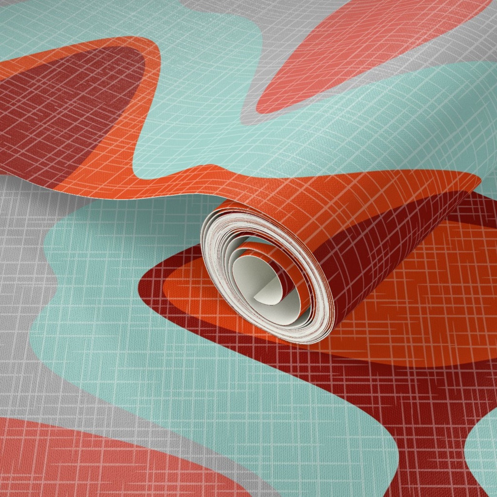 Geometric Wallpaper orange Blue by Fernlesliestudio Ogee - Etsy