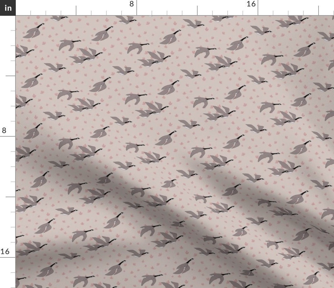 Gray Geese Fabric Canada Geese on Taupe Maple Leaf - Etsy