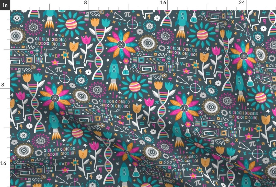 Colorful STEM Nerd Fabric - Flowers and Stems by Robyriker - Science ...