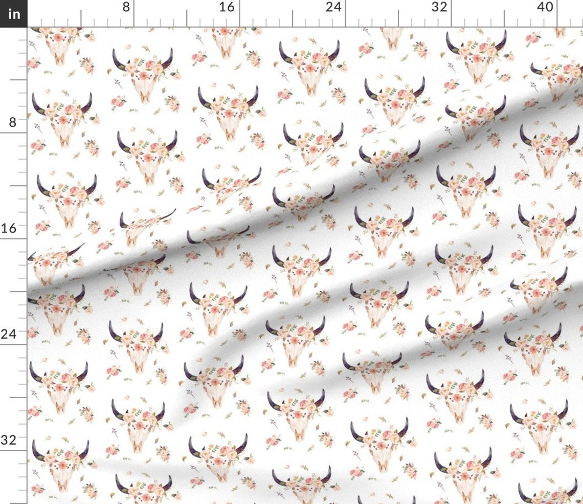 Pink Boho Bison Fabric Pink Tribal Bison With Florals by | Etsy