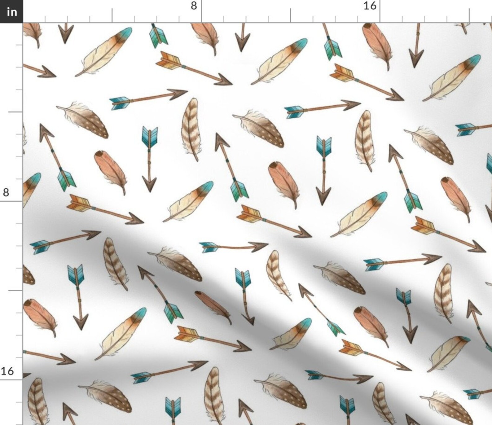Feathers Arrows Fabric Scattered Feathers and Arrows by Hazel Fisher ...