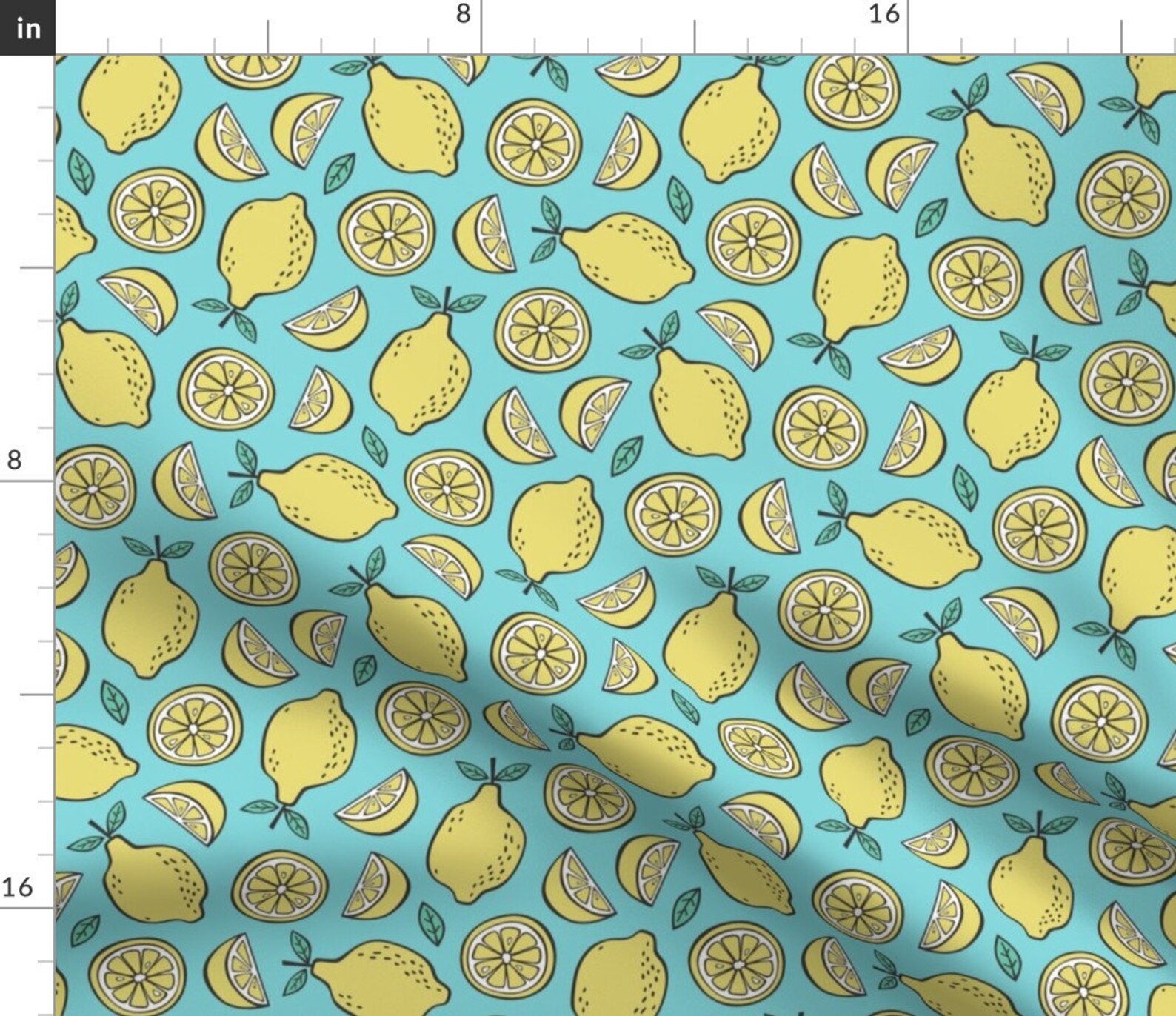 Lemon Fabric Lemon Citrus On Blue By Caja Design Boho - Etsy España