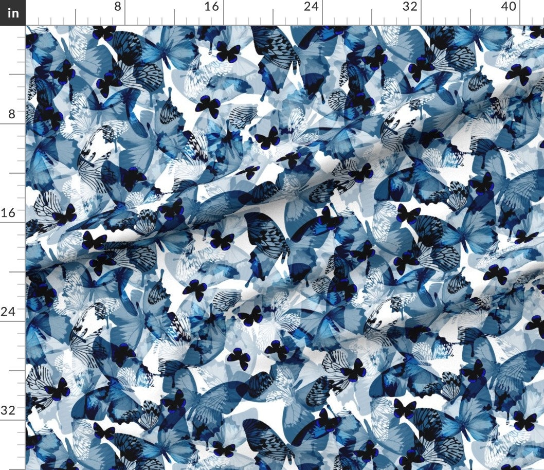 Blue Butterfly Fabric Butterflies Blue by Kimsa Blue | Etsy