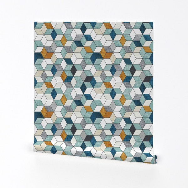 Teal Geometric Wallpaper - Etsy