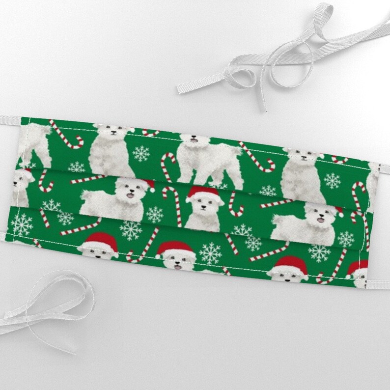 Maltese Christmas Fabric Maltese Dogs Snowflake Peppermint | Etsy