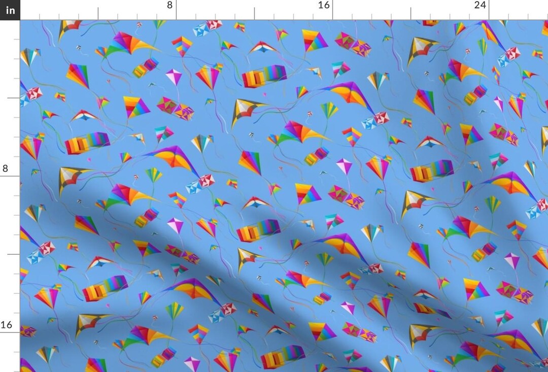 Colorful Kite Fabric Kites by Fattcheese Summer Kites on Sky Blue ...