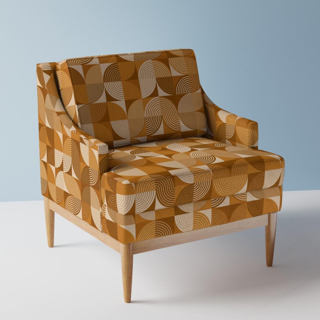 Orange Upholstery Fabric- Retro Brown Mid Century Modern Geometric ...