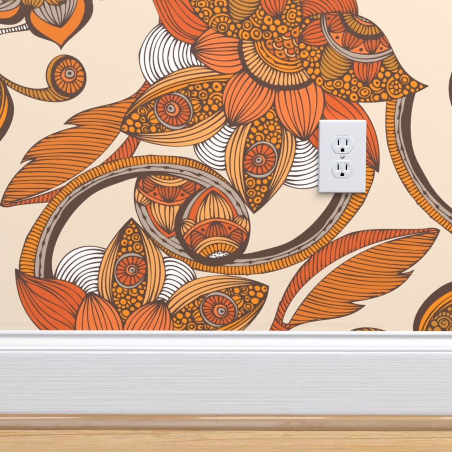 Orange Boho Floral Wallpaper Boho Orange by Valentinaharper - Etsy