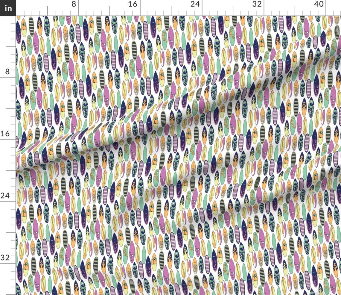 Surfing Fabric Nautical Surf Board Ocean Waves Surfing Navy | Etsy