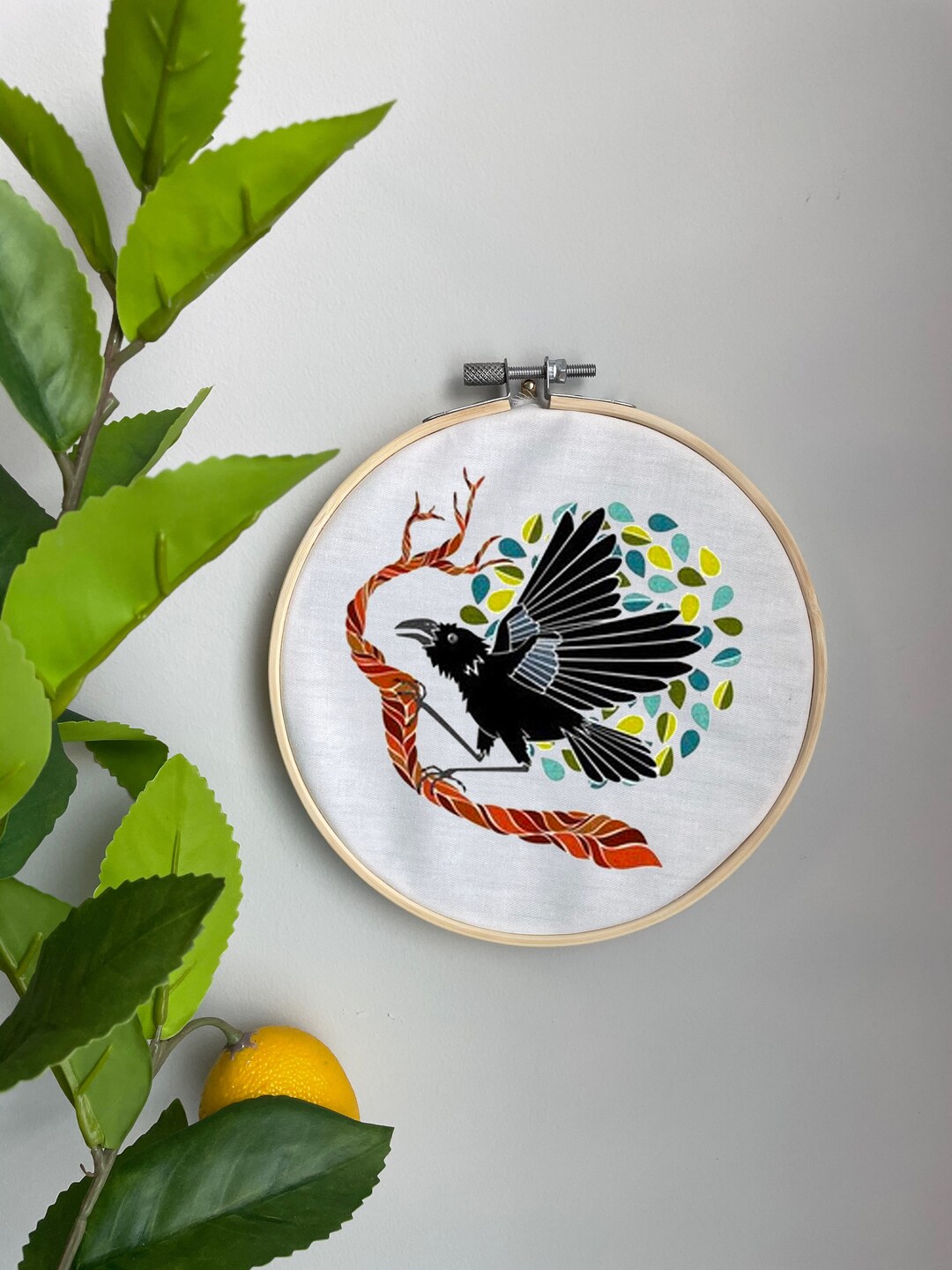 Bird Embroidery Template on Cotton - Raven by Fleabat -black Bird ...