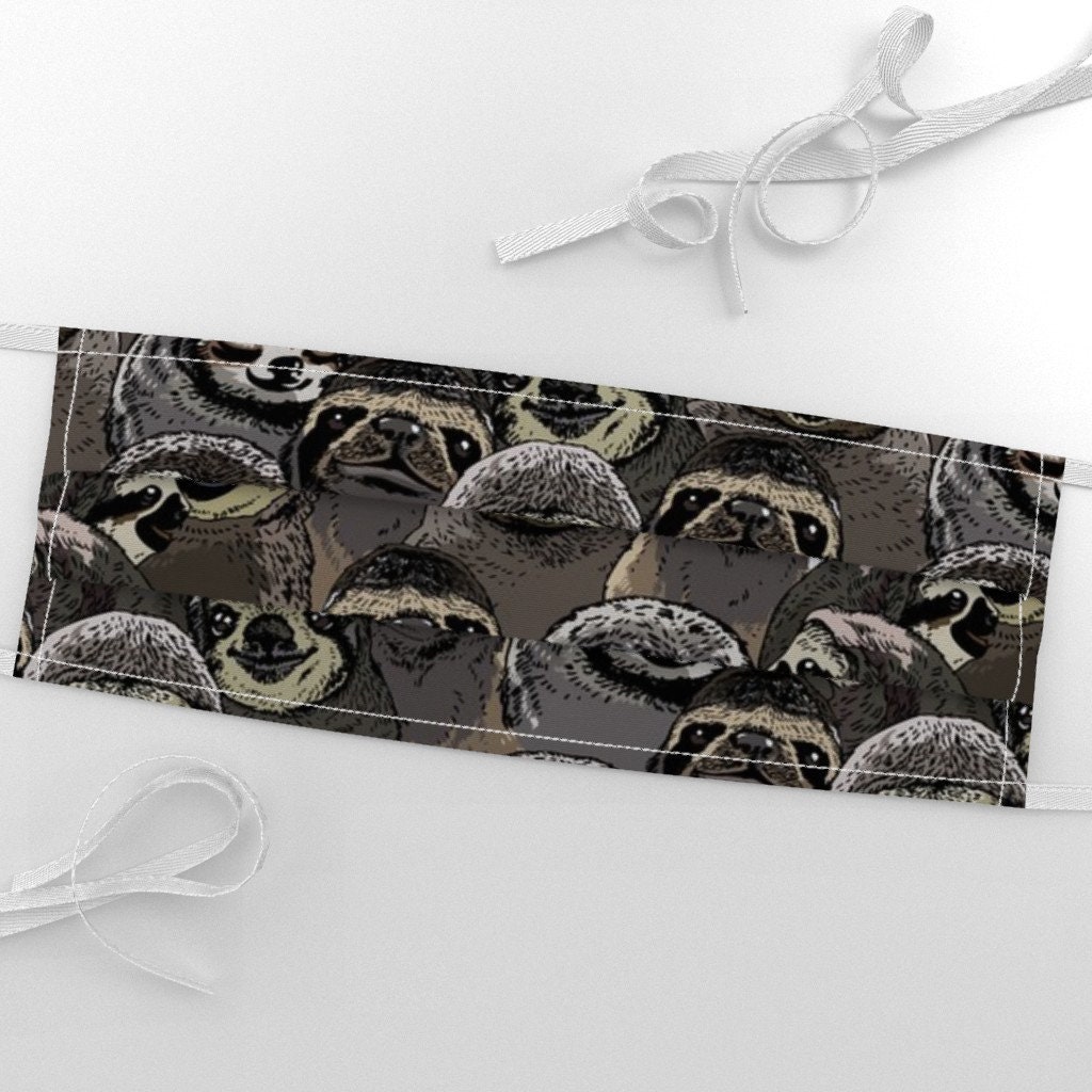 Sloths Pattern Faces Fabric Gray Social Sloths By Huebucket | Etsy