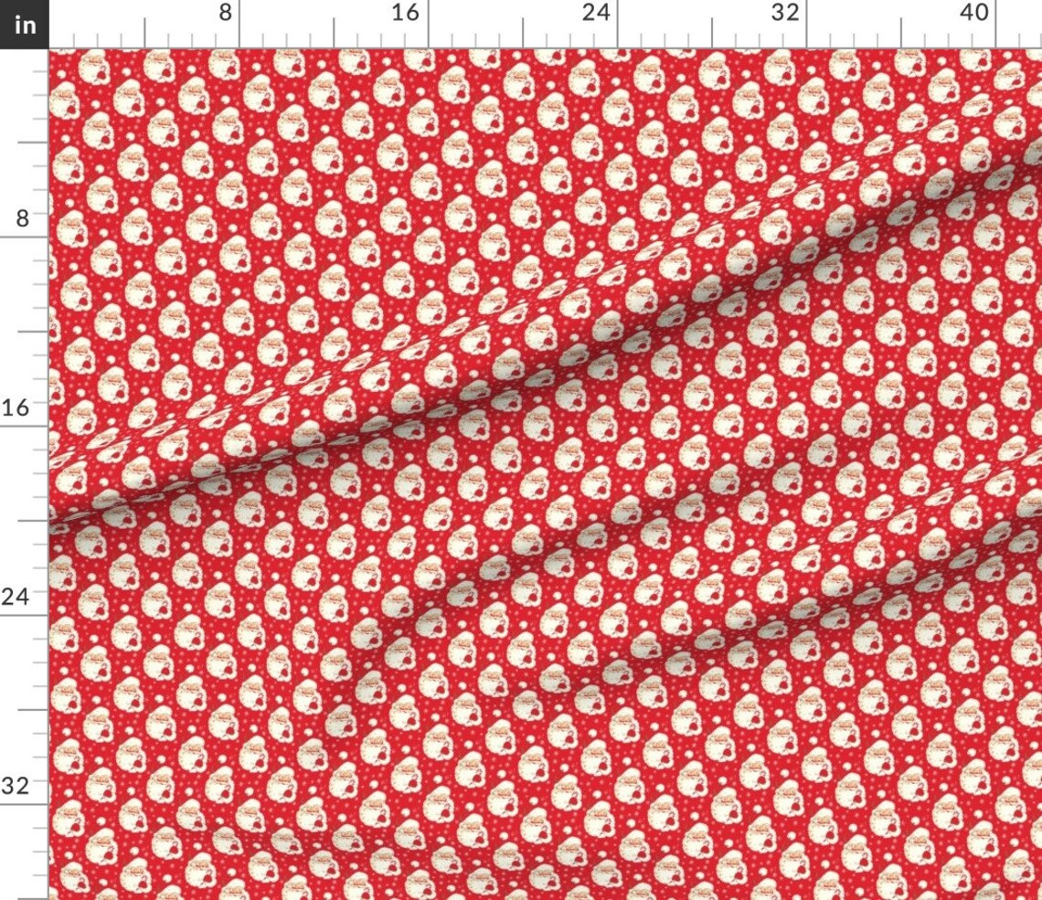 Vintage Santa Fabric Hi Santa Red Small Size by Parisbebe | Etsy