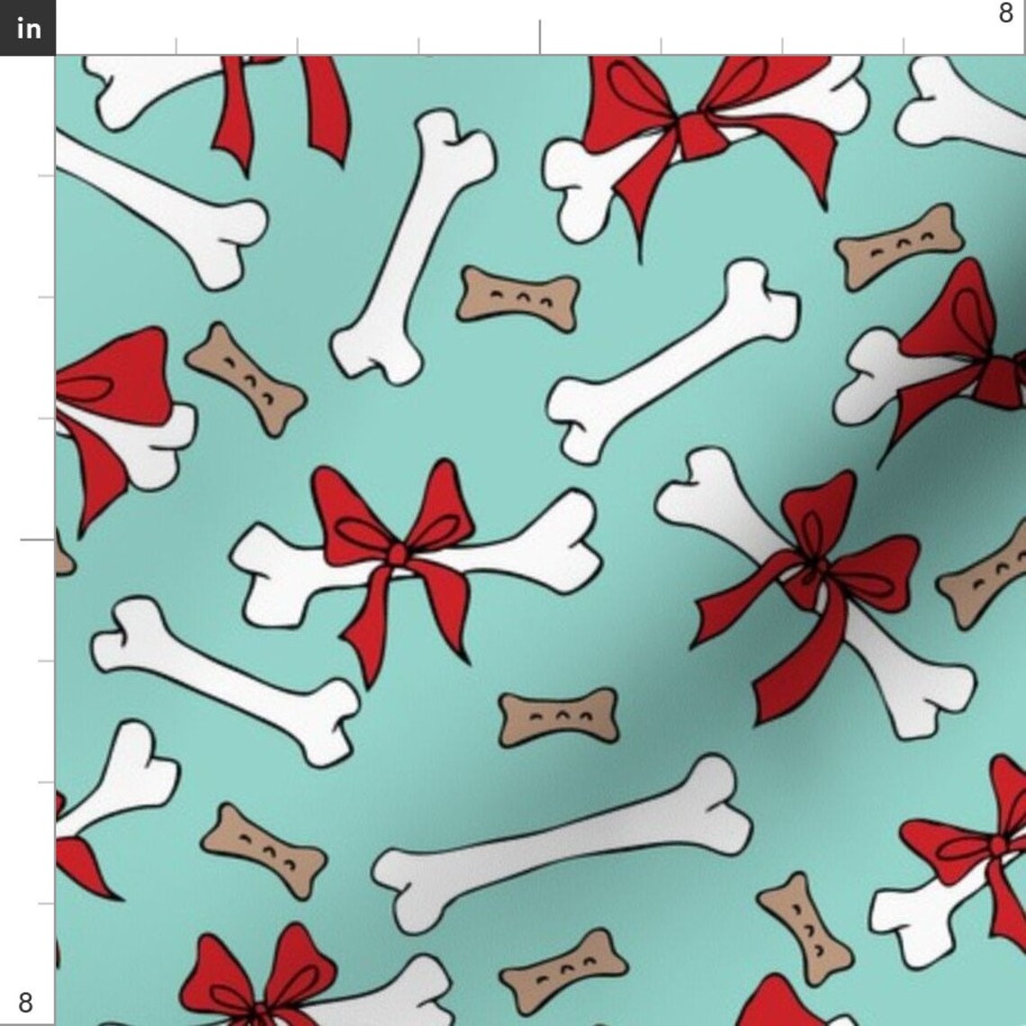 Dog Bones Fabric Dogs Bone Turquoise Red by Fernlesliestudio | Etsy
