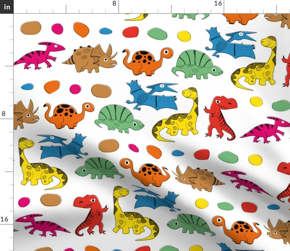 Dinosaur Fabric Dino Parade by Vannina Dinosaurs Rainbow - Etsy