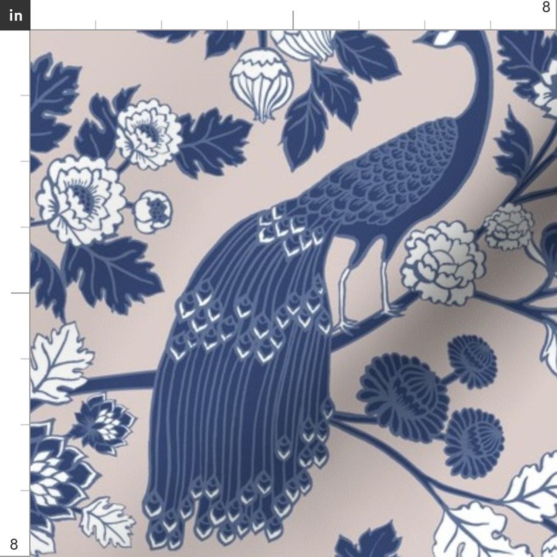 Peacock Fabric Peacock Garden Indigo Silver by Ceciliamok - Etsy