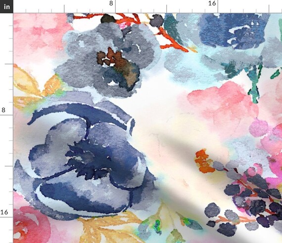 Watercolor Floral Fabric Spring Dreams Watercolor Floral by - Etsy
