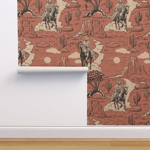 Retro Western Gold or Silver Metallic Wallpaper - Western Toile by ...