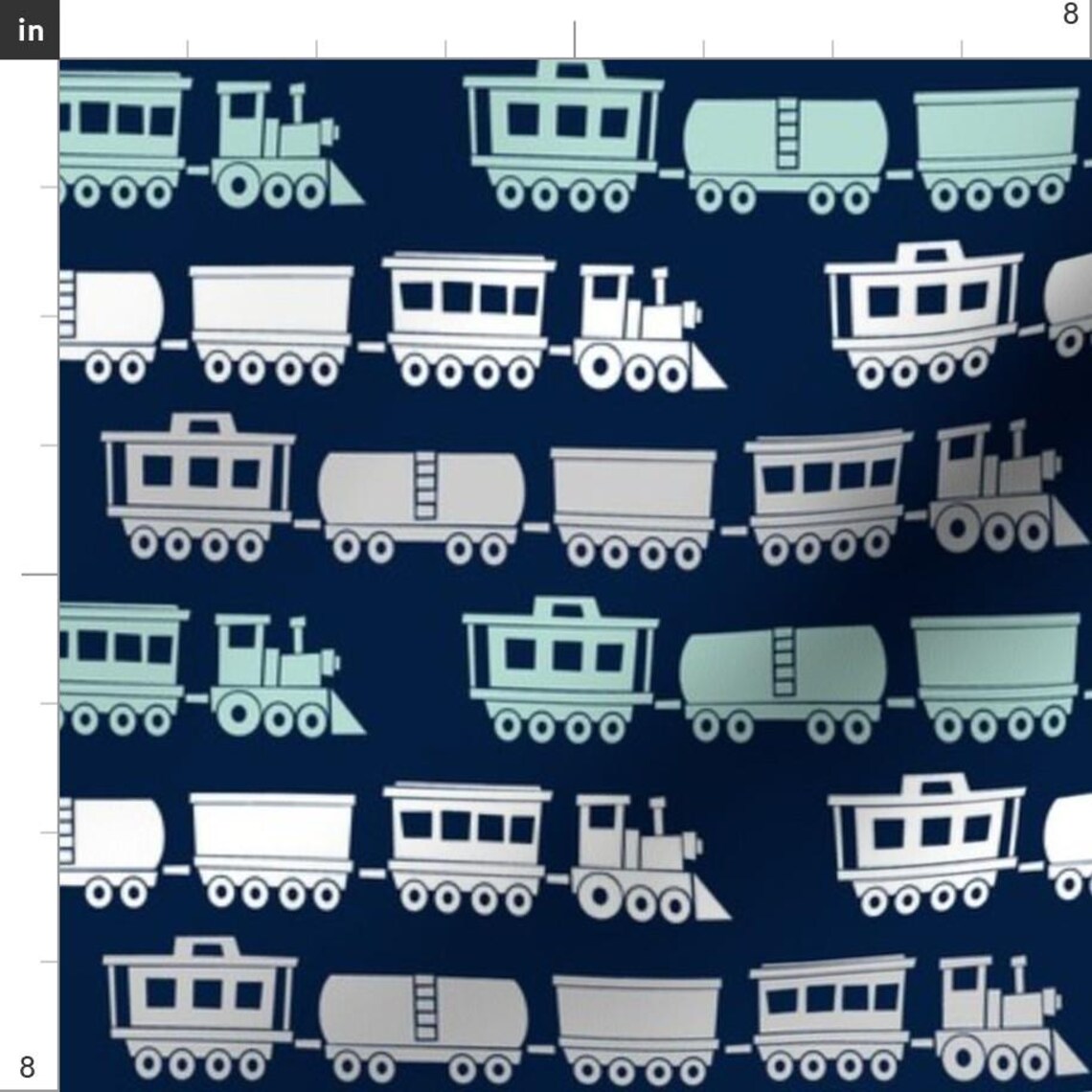 Train Fabric - Trains on Navy - Modern Train Fabric by ...