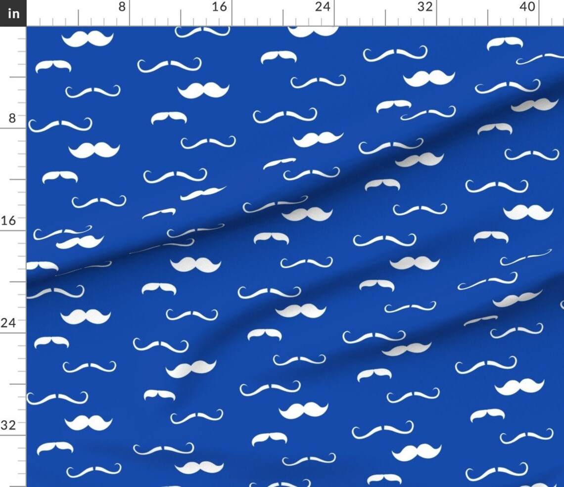 Blue Mustache Fabric Royal Blue Mustaches by Modfox Baby - Etsy