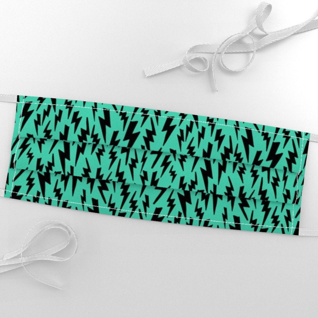 Lightning Bolt Fabric Green Bright 80s Style Retro Kids - Etsy