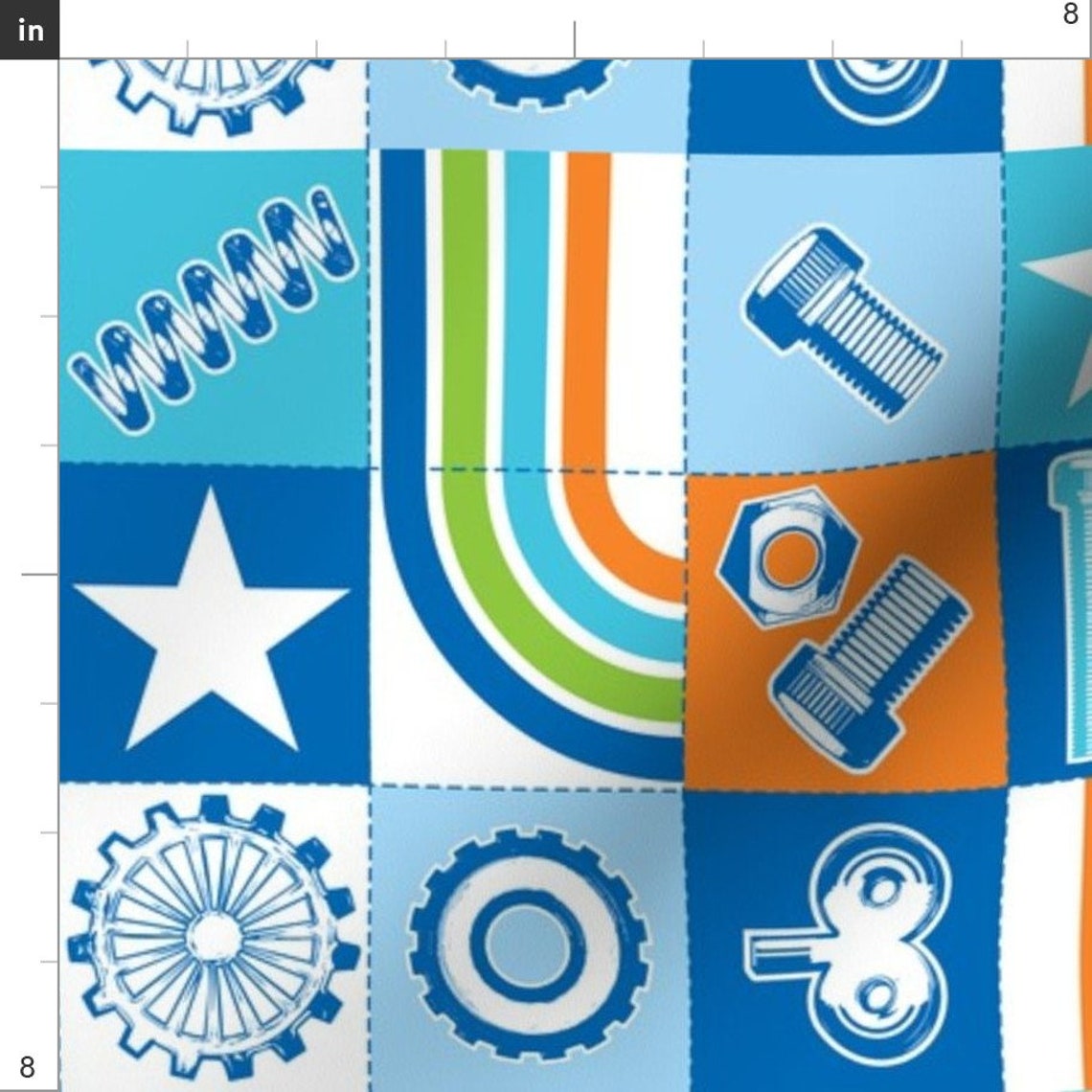 Robot Nuts and Bolts Fabric I Love Robots Squares by - Etsy