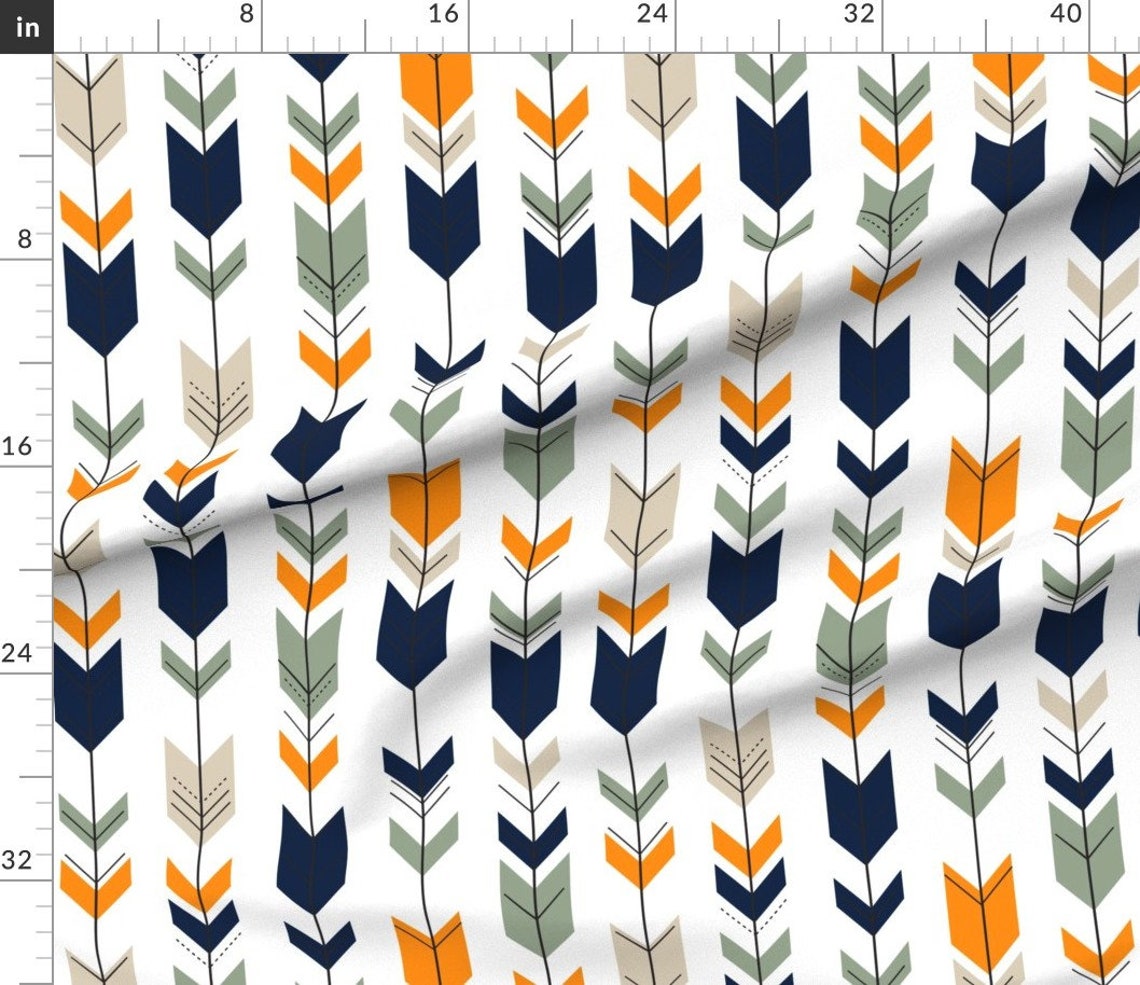 Fletching Arrows / Navy/tan/sage/orange Custom Fabric by | Etsy