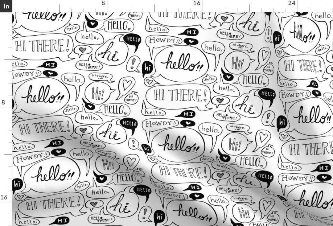 Black and White Hello Fabric - Hello There! by Taraput - Hello Text ...