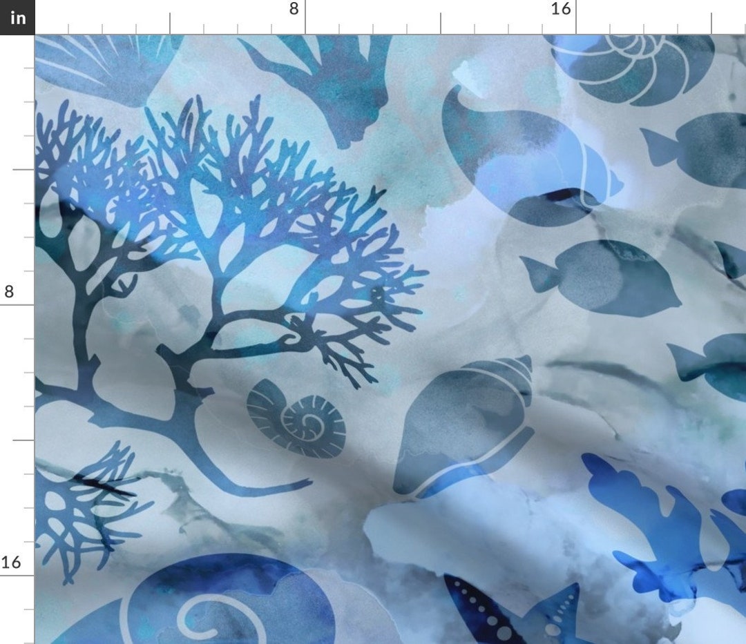 Sea Life Fabric Blue Nautical by Andrea_haase_design Blue Coastal Coral ...