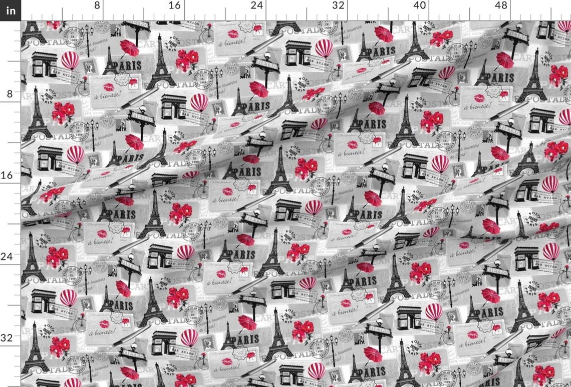 Black Eiffel Tower Vacation Fabric - Mail From Old Paris by ...