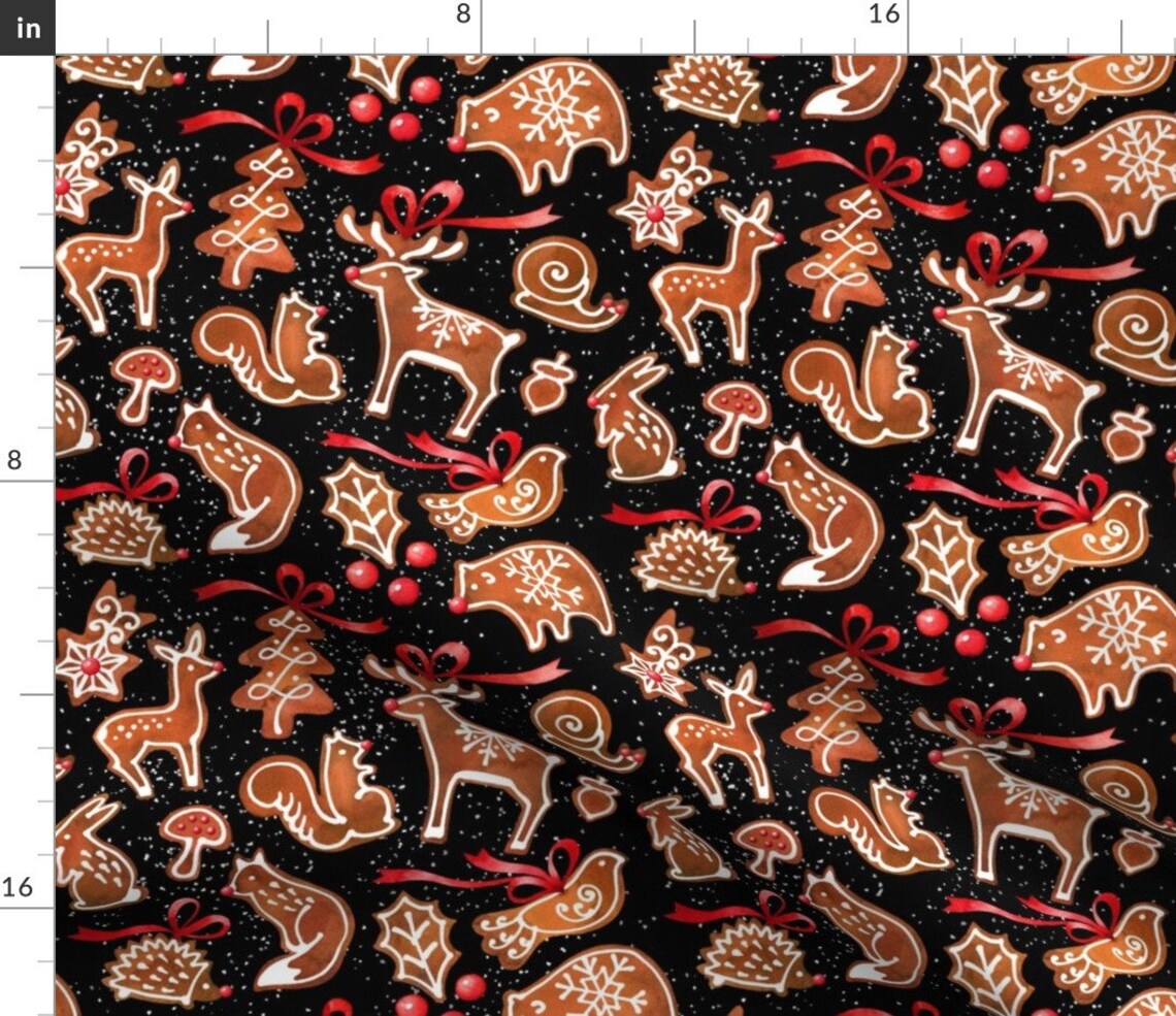 Gingerbread Fabric Woodland Gingerbread by Mirabelleprint - Etsy