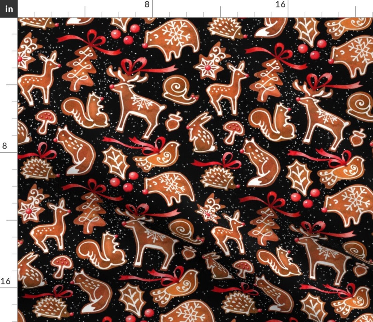 Gingerbread Fabric Woodland Gingerbread by Mirabelleprint - Etsy