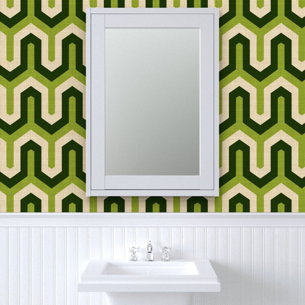 Modern Greek Key Wallpaper Greek 100 Green by Chicca Besso | Etsy