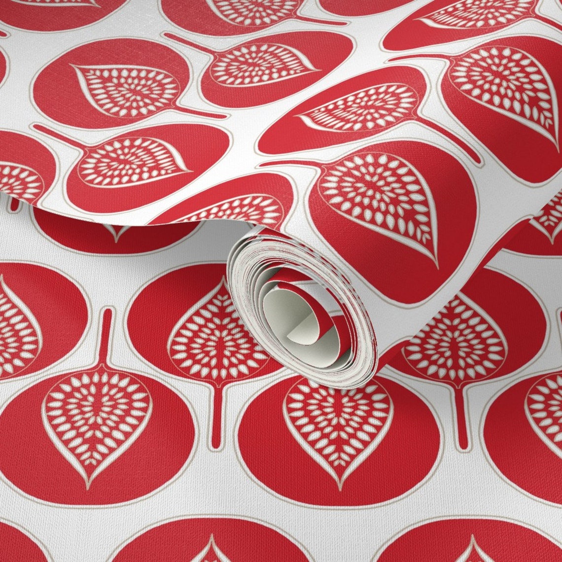 Mod Tree Wallpaper Tree Hearts in Red by Holli Zollinger - Etsy