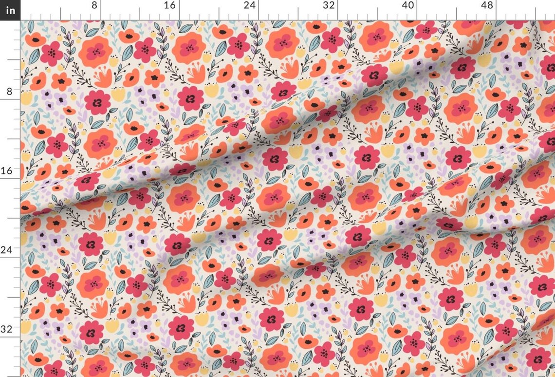 Bright Spring Blooms Fabric - Fantasy Flowers by Lidiebug - Bold Mod ...