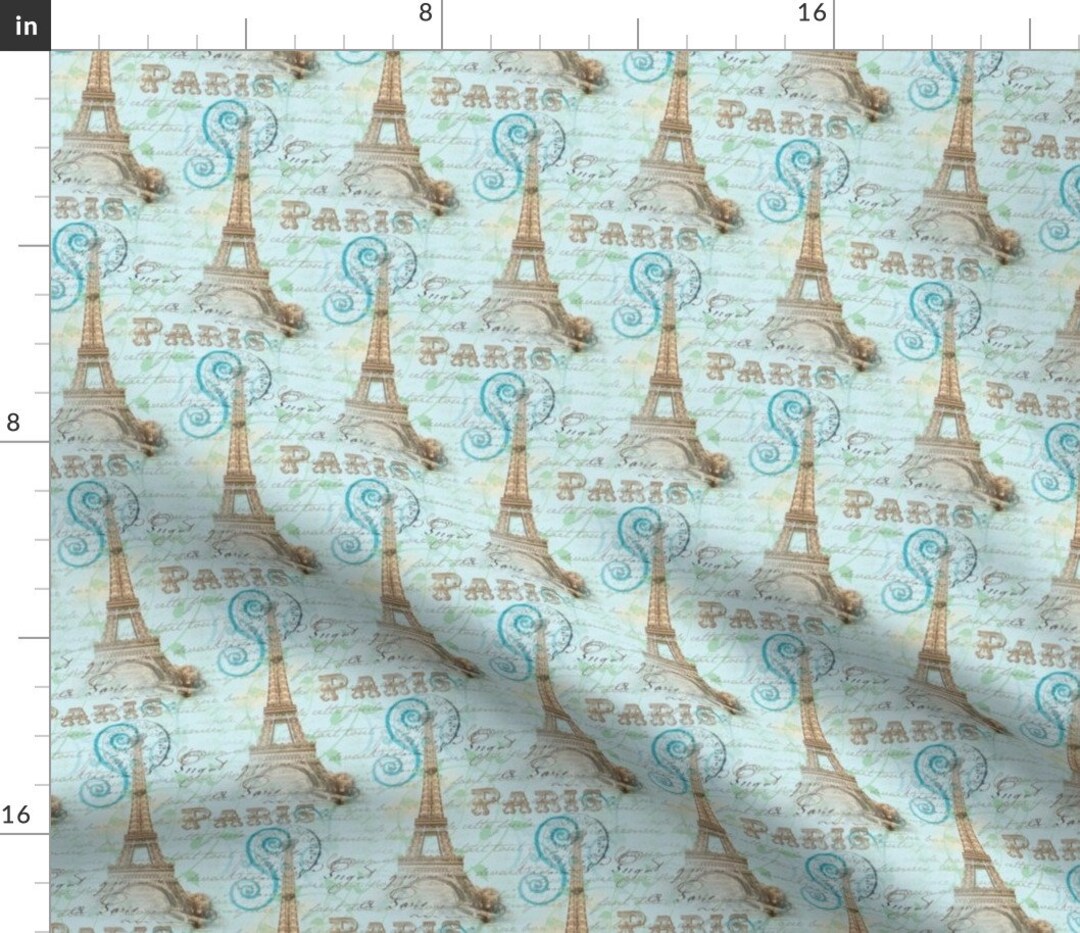 Paris Fabric Vintage Paris French Words Aqua Mint Teal - Etsy