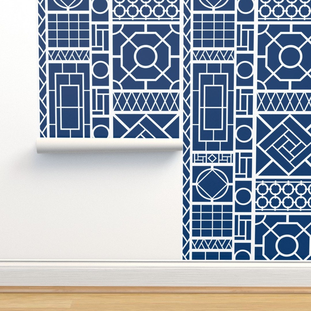 Fretwork Wallpaper Trellis on Navy Blue by Danika Herrick - Etsy