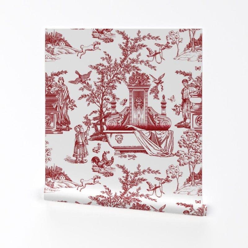 Red Toile Wallpaper - Etsy