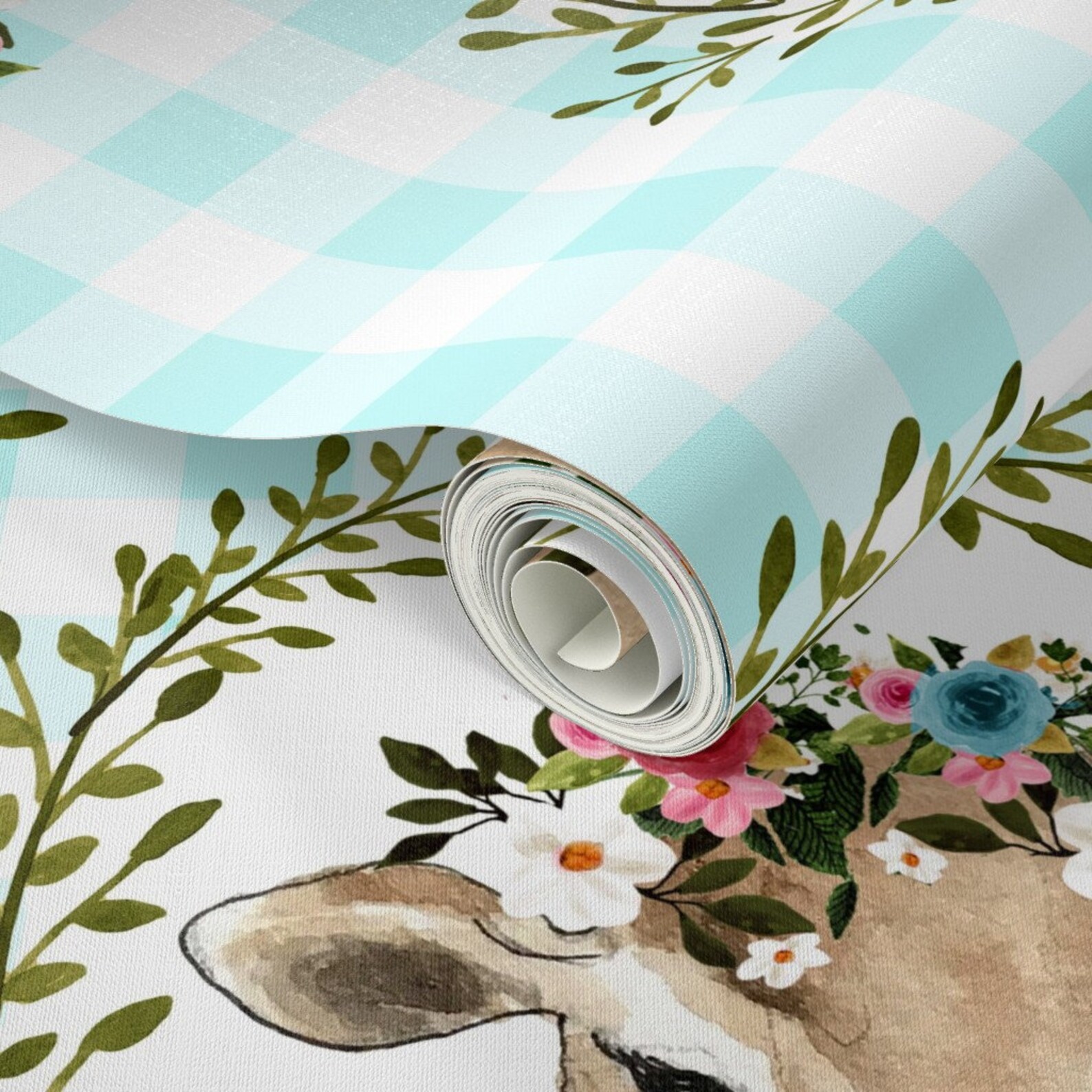 Country Wallpaper 1.5 Floral Cow Blue Gingham by - Etsy