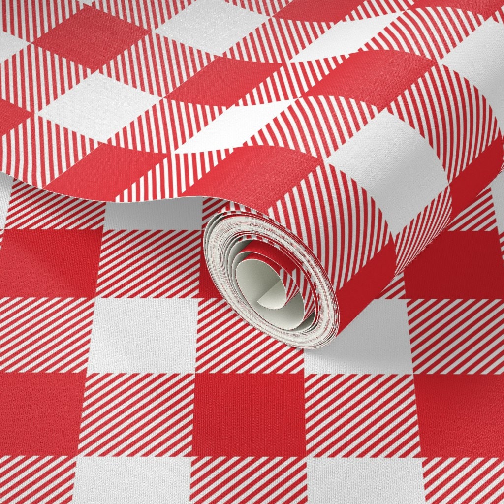 Modern Gingham Wallpaper Gingham Red One by Juliesfabrics - Etsy