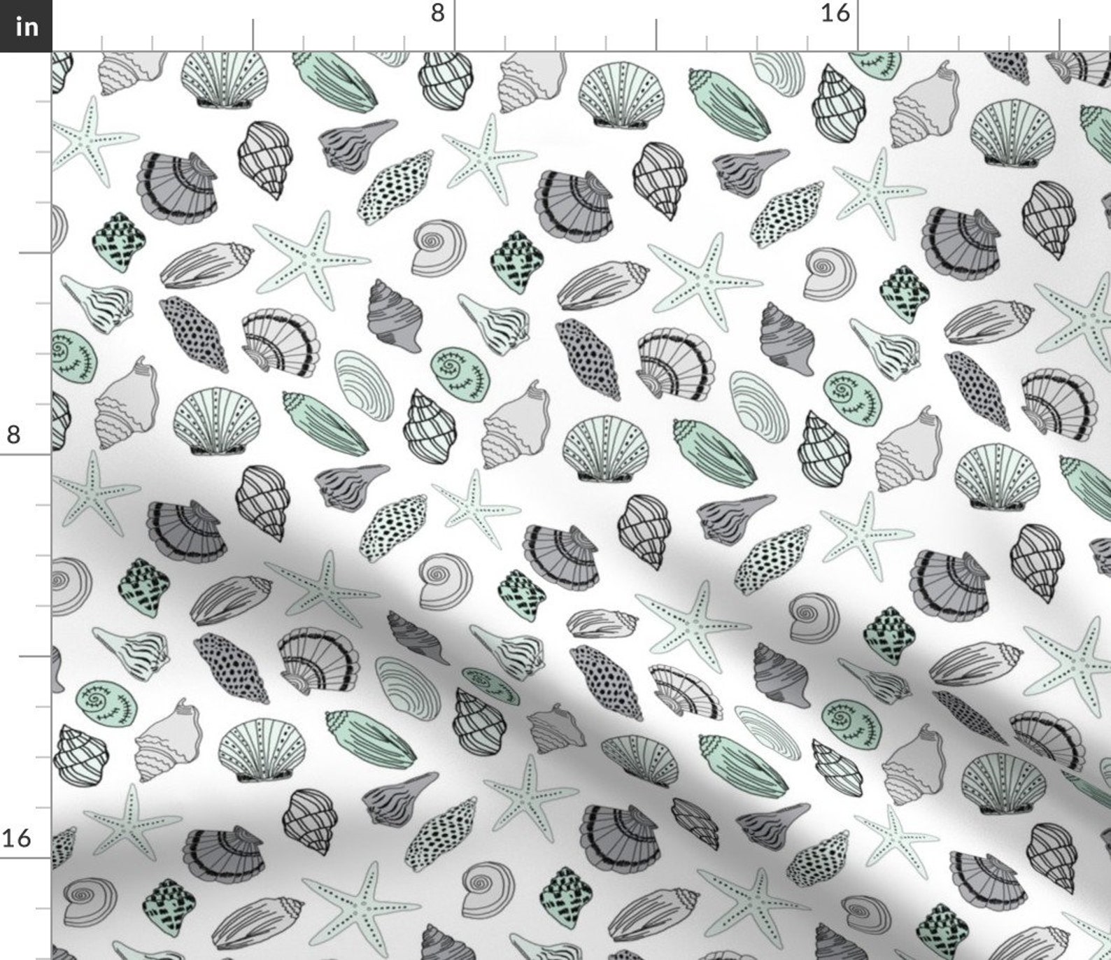 Seashells Fabric Seashells // Nautical Summer Mint and Grey | Etsy