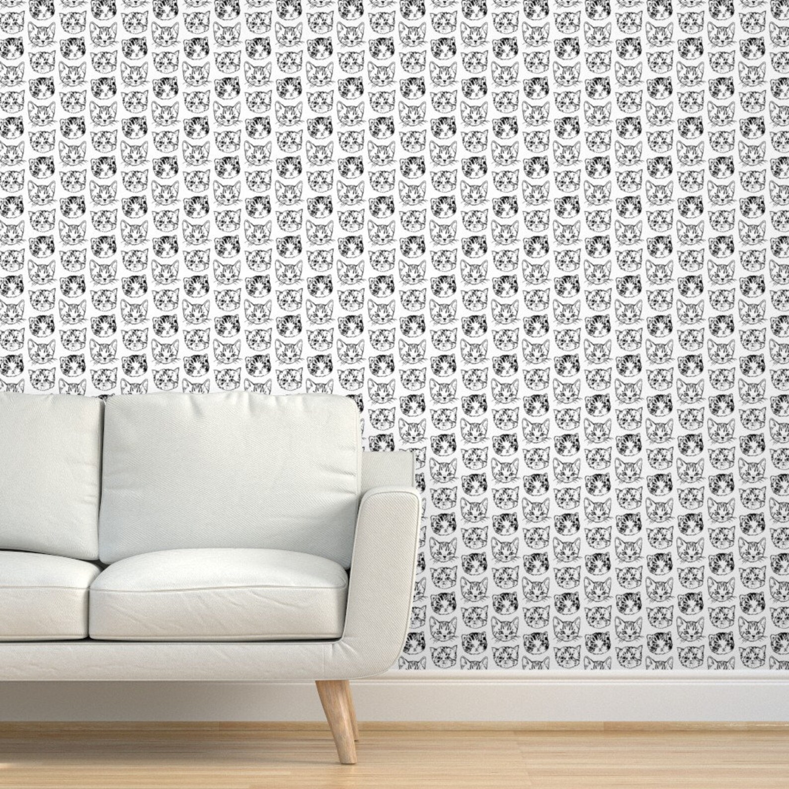 Cat Wallpaper Cat Stack Black and White by Imaginaryanimal | Etsy