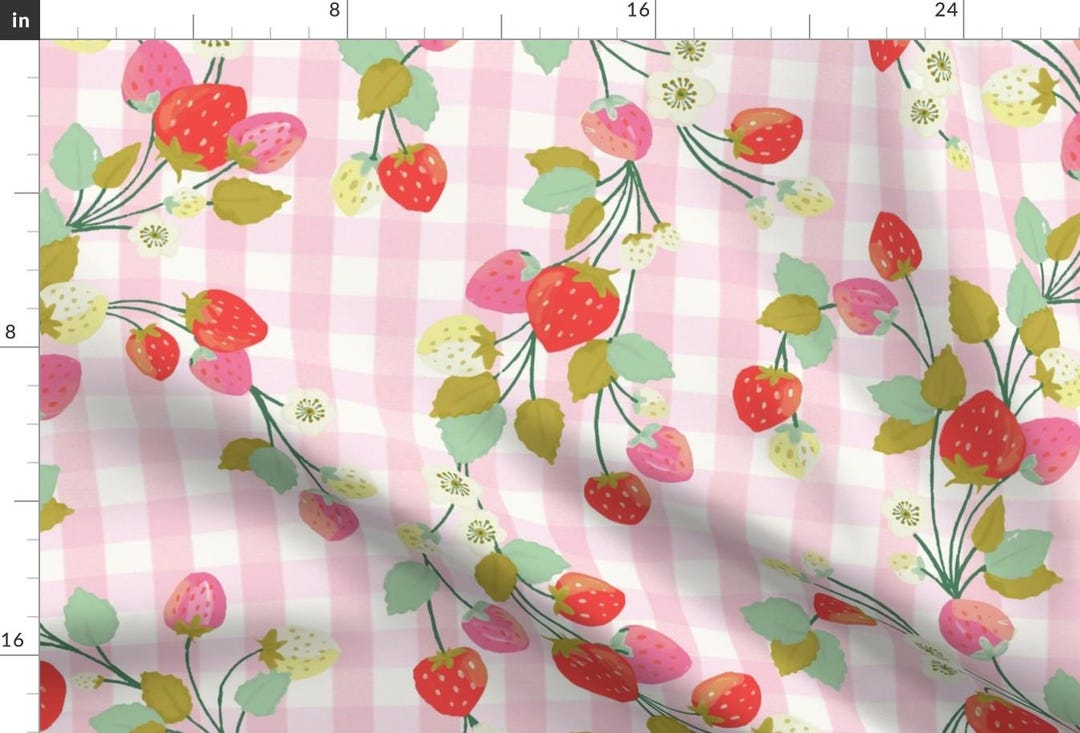 Strawberry Gingham Fabric - Strawberries on Pink by The_printed_square ...