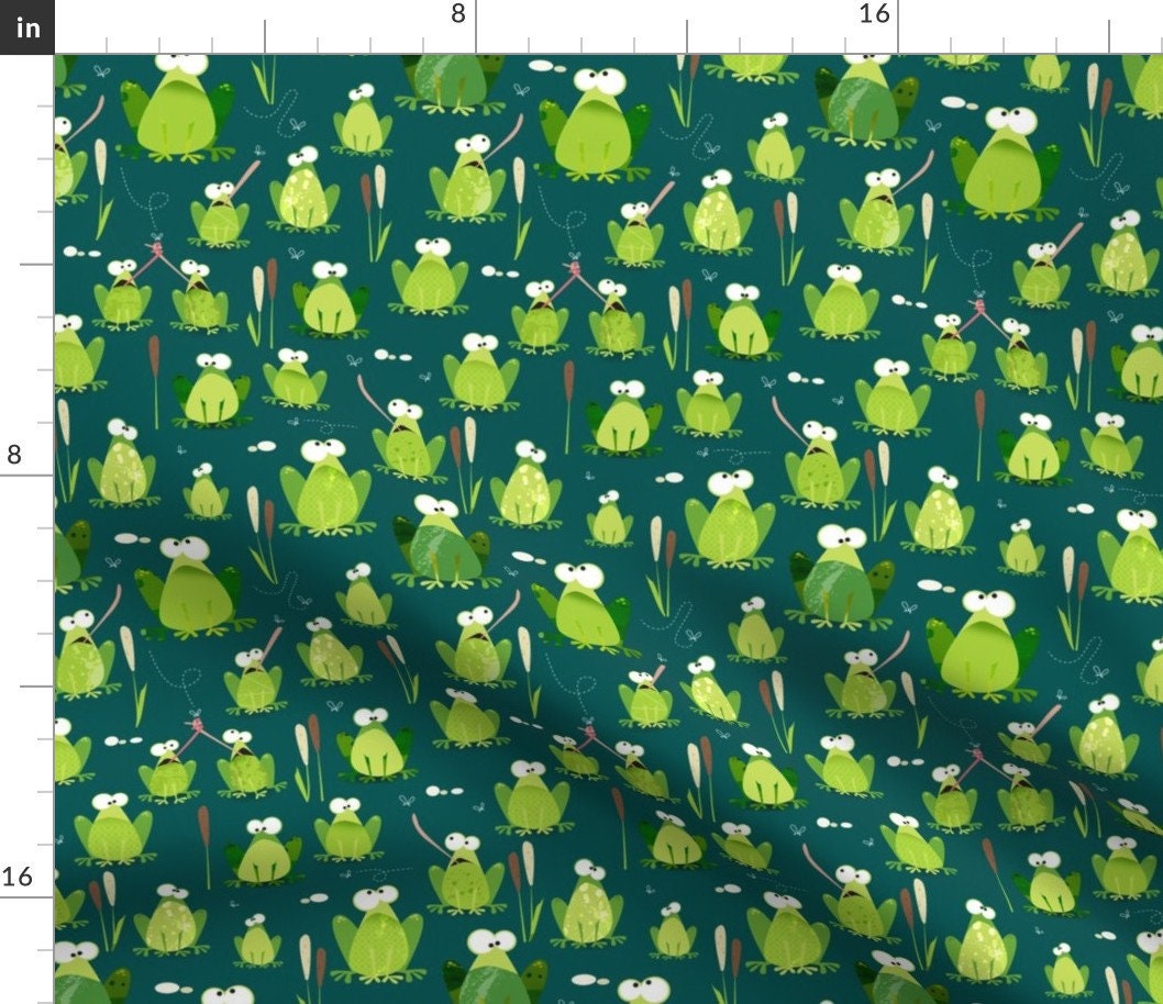 Frog Fabric Croooaaaak by Mulberry Tree Teal Lime Green - Etsy