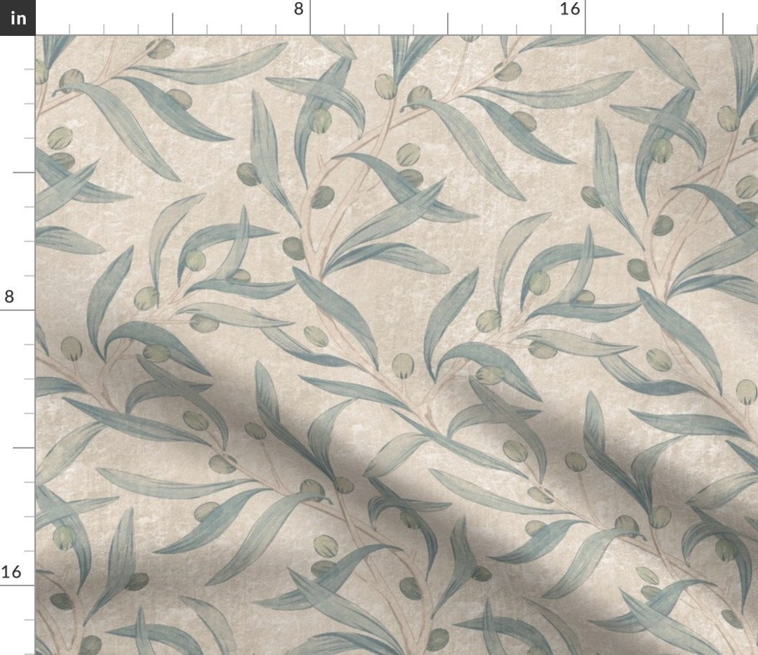 Sage Green Fabric Olive Branch Fresco by Taranealart - Etsy