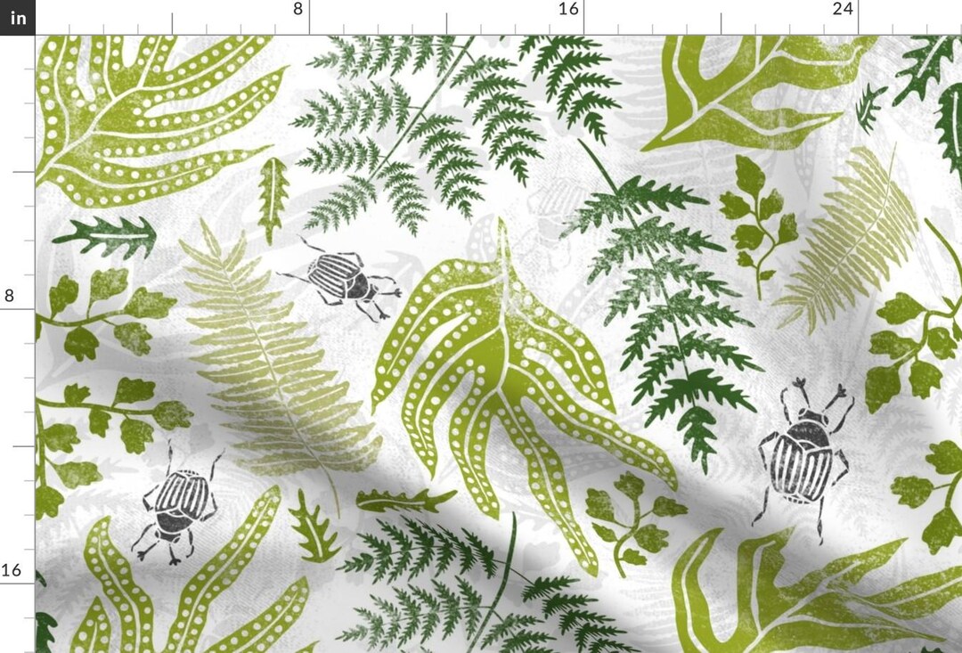 Beetles Fabric - Fernery Block Print Style by Pinky Wittingslow ...