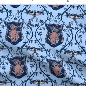 Wild Boar Fabric Sickly Pale Blue Forest by Tinet Wild Boar Animal Pig ...