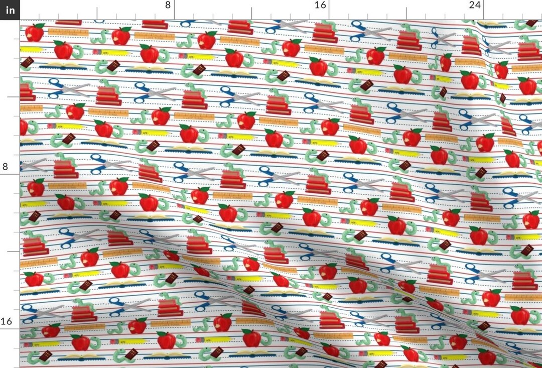 School Supplies Fabric - School Days by Mejo- Back to School Bookworm ...