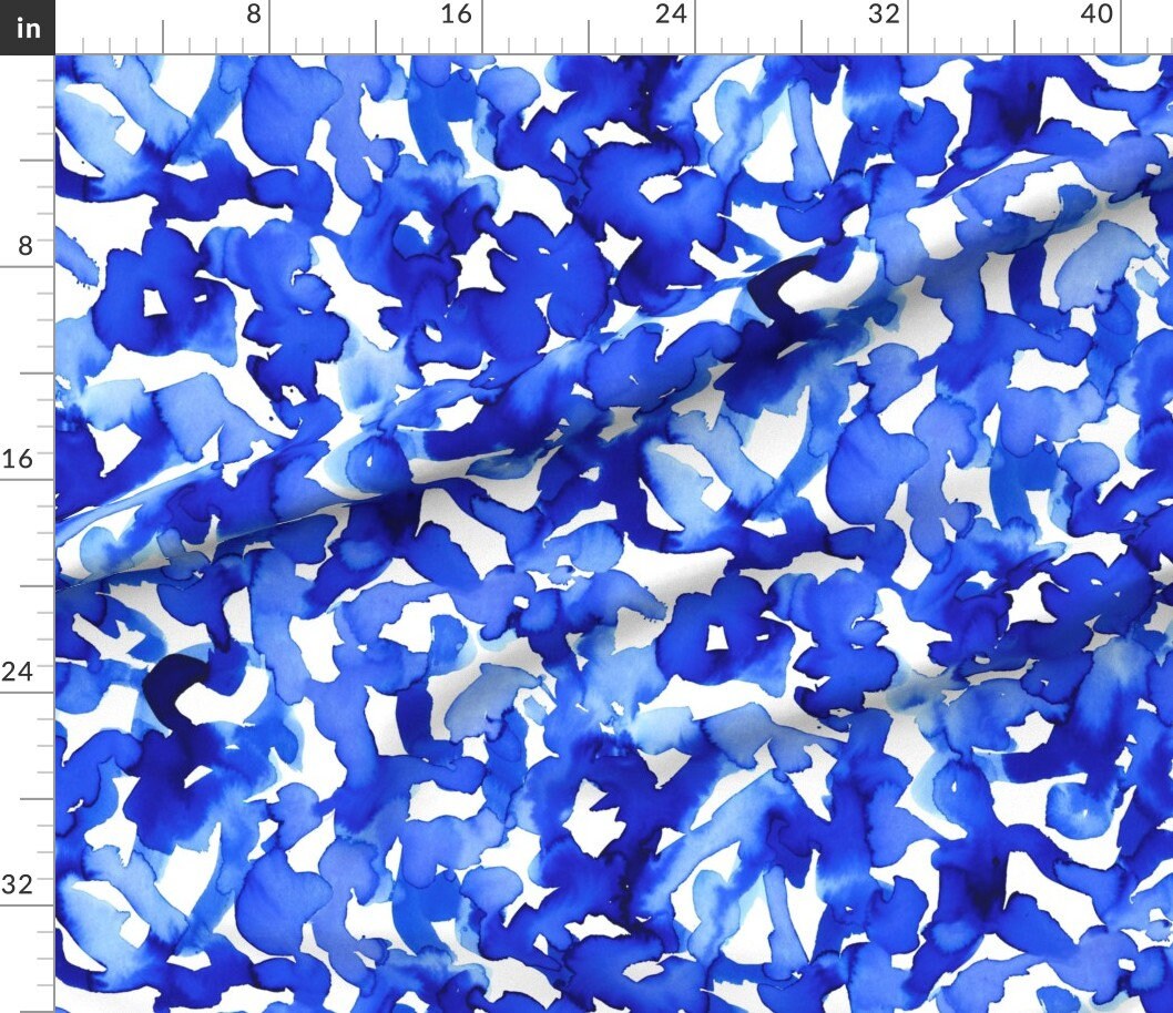 Painterly Abstract Blue Watercolor Fabric Energy Blue by - Etsy