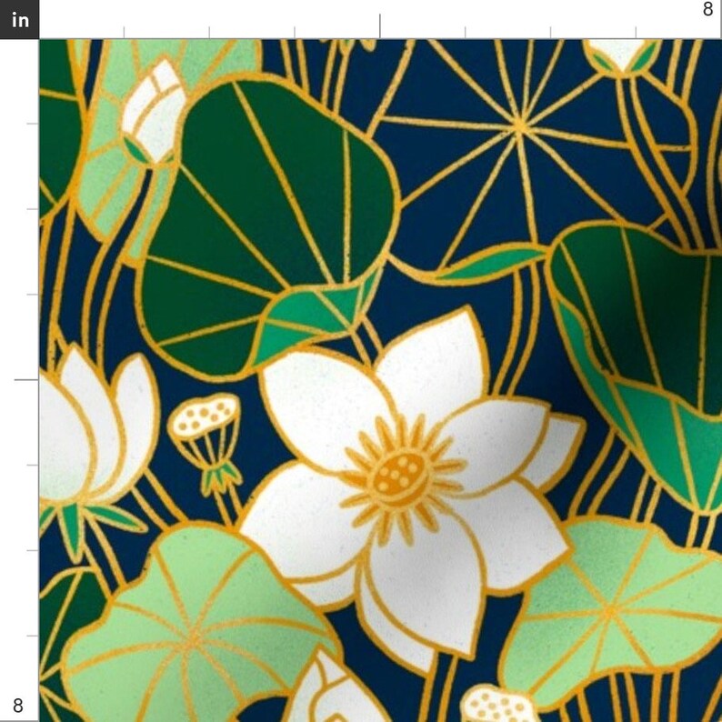 Bohemian Geometric Lily Floral Green and White Fabric Lily | Etsy